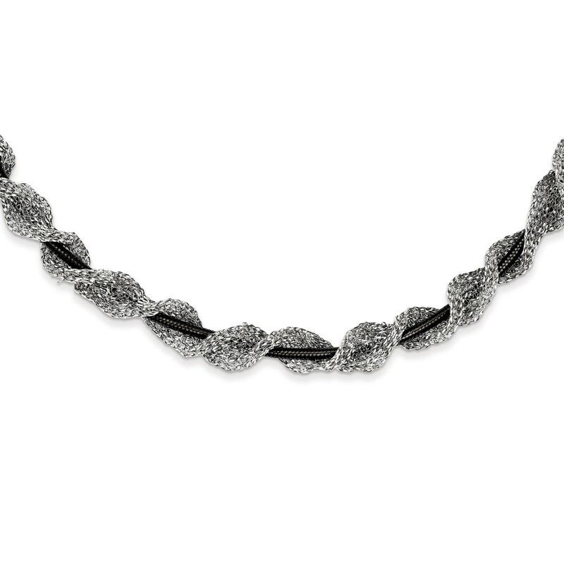 Ruthenium-Plated Fancy Mesh Necklace Sterling Silver QH5076-18 - HomeBello