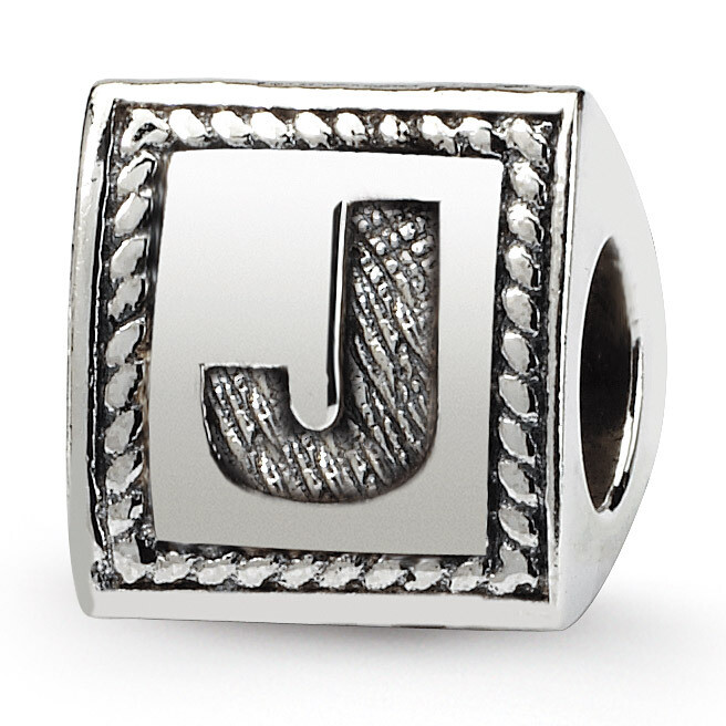 Letter J Triangle Block Bead - Sterling Silver QRS1429J - HomeBello