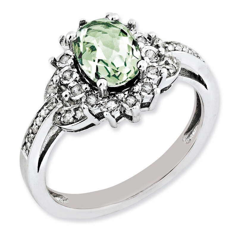 Oval Green Quartz Ring Sterling Silver Diamond QR3048AG - HomeBello