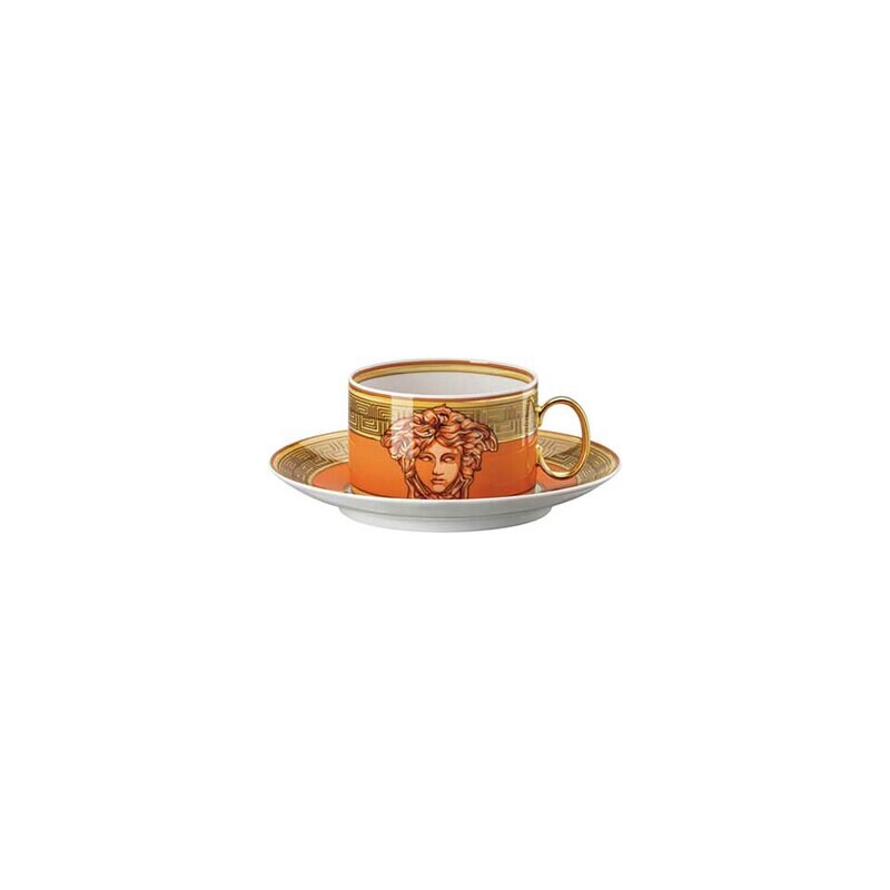 Versace Medusa Amplified Orange Coin Tea Cup & Saucer 6 1/4 Inch 19335 ...