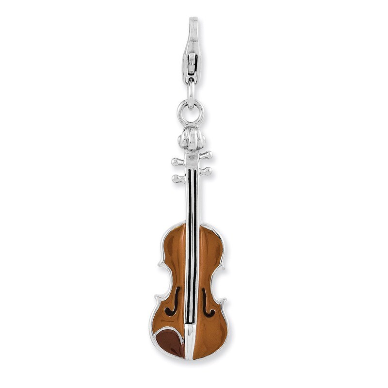 3-D Viola Charm Sterling Silver Enameled QCC884 - HomeBello
