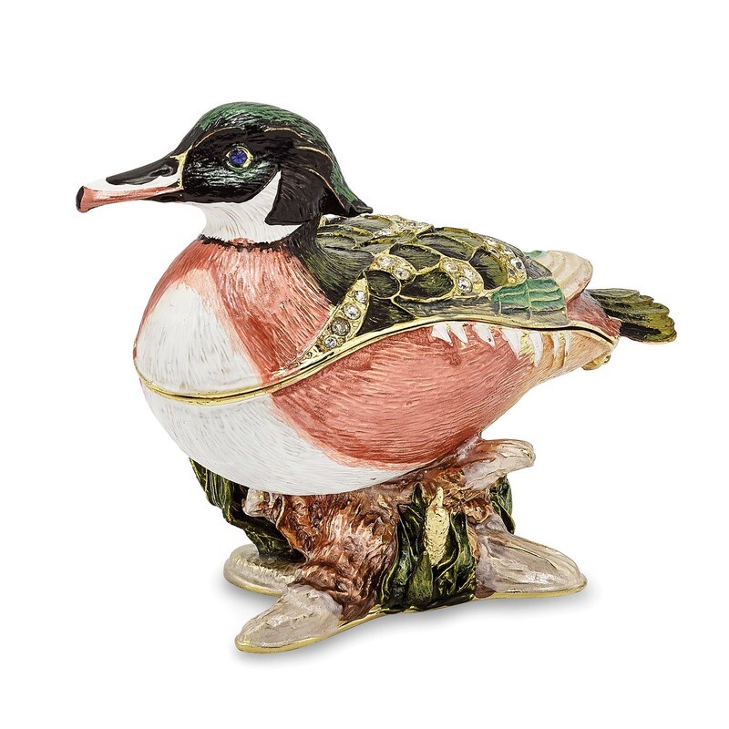 By Jere Wood Duck Trinket Box Enamel on Pewter BJ2243 - HomeBello