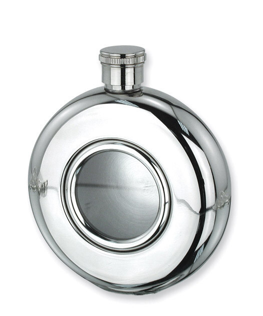 Glass Window Stainless Steel 5Oz Round Flask GL974 - HomeBello