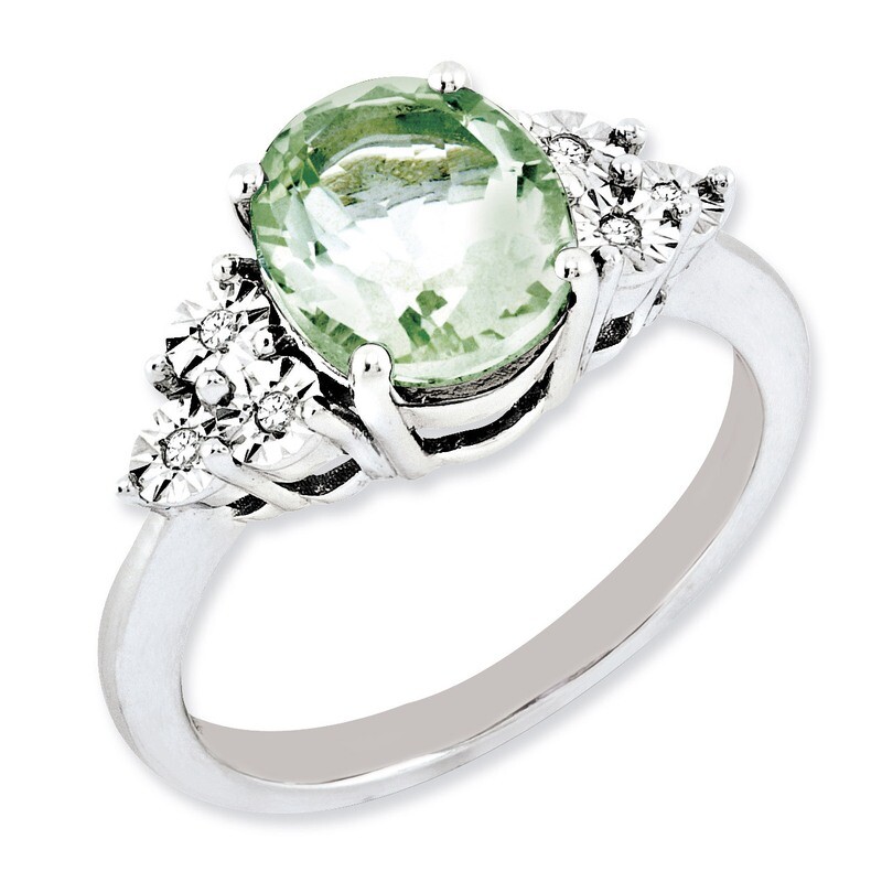 Green Quartz Ring Sterling Silver Diamond QR3034AG - HomeBello