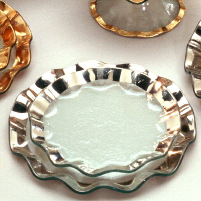 Annieglass Ruffle Platinum Salad Plate 9 1/2 Inch - HomeBello