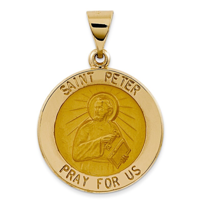 Saint Peter Medal Pendant 14k Gold Polished and Satin XR1380 - HomeBello