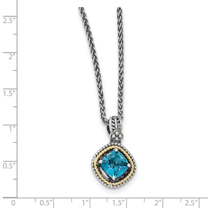 London Blue Topaz Necklace Sterling Silver & 14k Gold QTC1381 - HomeBello