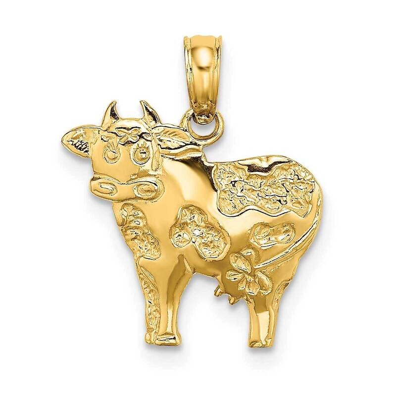 Polished Playful Cow Charm 14k Gold 2-D K6454 - HomeBello