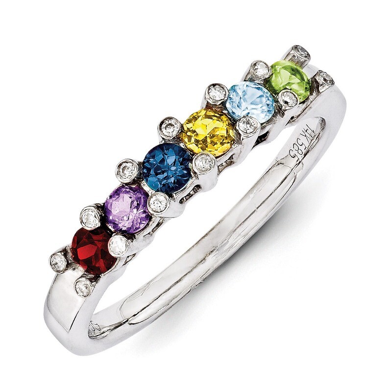 6 Birthstones Family Jewelry Diamond Semi-Set Ring 14k White Gold ...