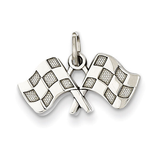 Polished Checkered Flags Charm 14k White Gold D1452 - HomeBello