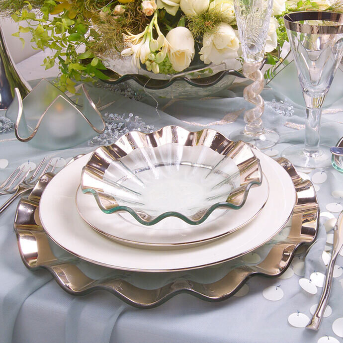 Annieglass Ruffle Platinum Buffet Plate 13 Inch - HomeBello