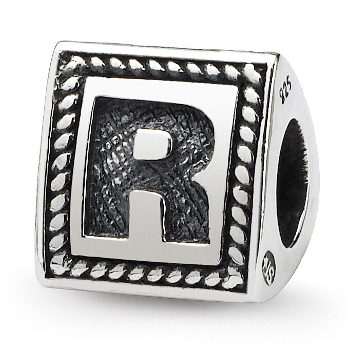 Letter R Triangle Block Bead - Sterling Silver QRS1429R - HomeBello