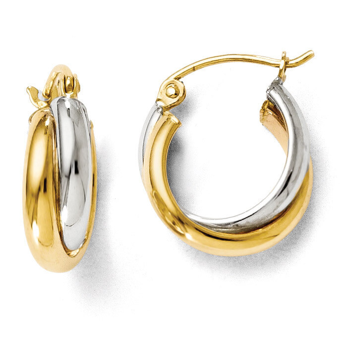 Polished Hinged Hoop Earrings - 14k Gold Two-tone HB-75V - HomeBello