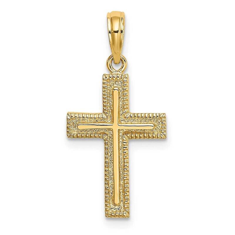 Cross with Textured Border Design Charm 14k Gold K8450 - HomeBello