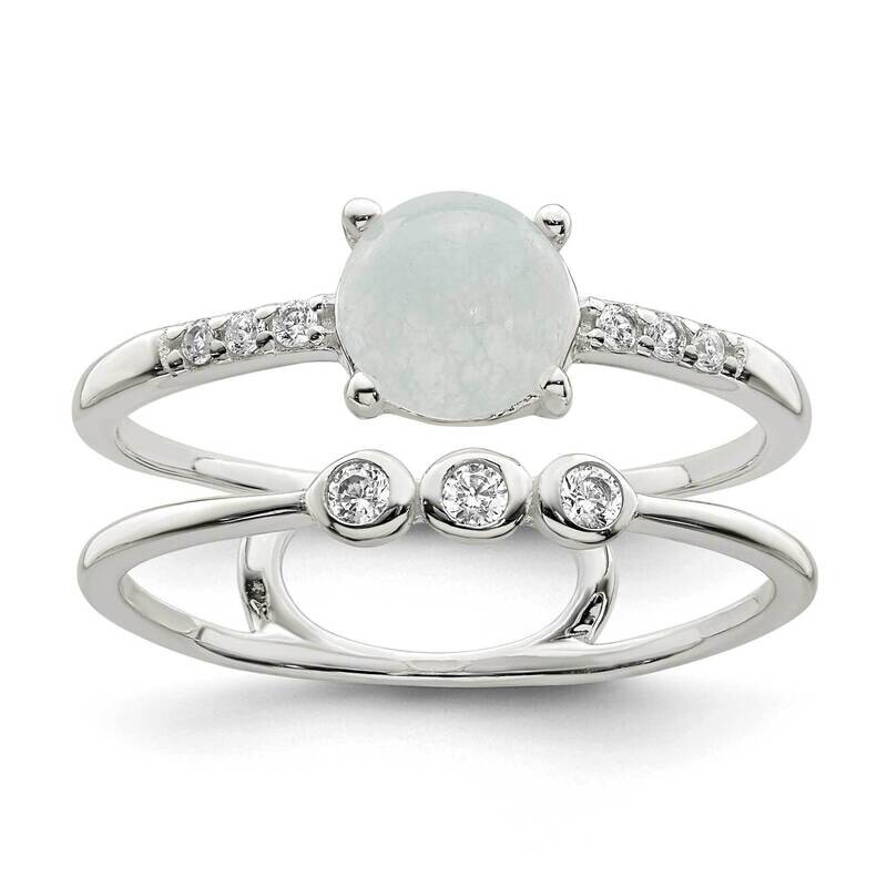 CZ Diamond and Light Blue Quartzite Double Ring Sterling Silver ...