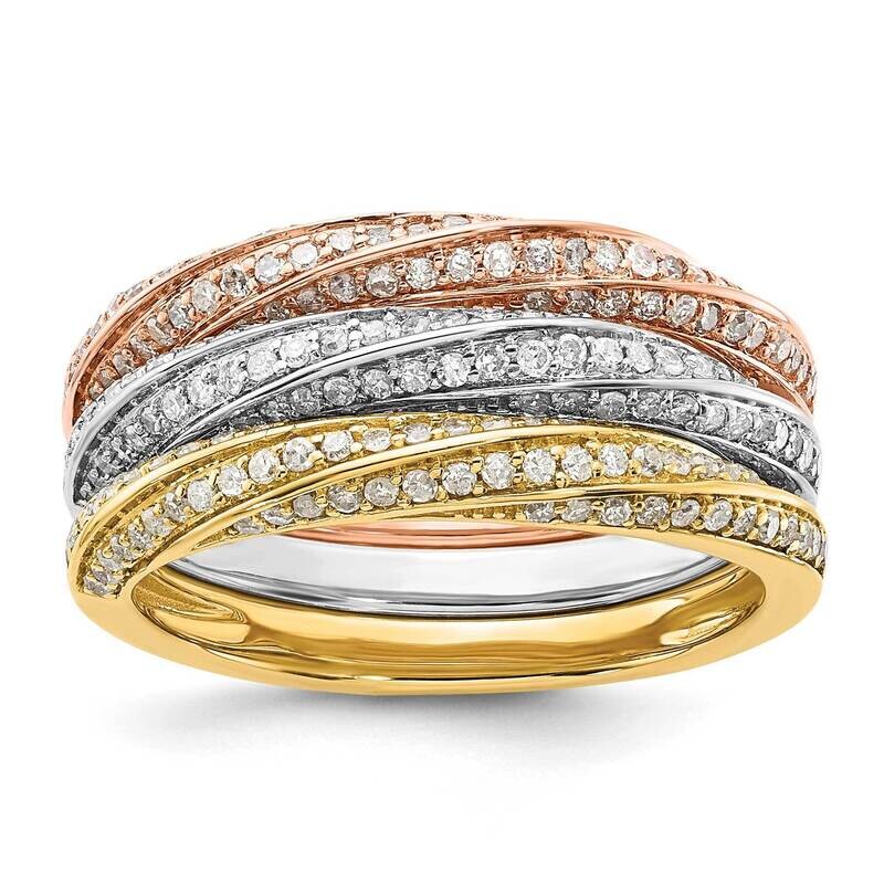 10k Gold Tri-color Diamond Stackable Rings RM5749B-075-0YRWS45 - HomeBello