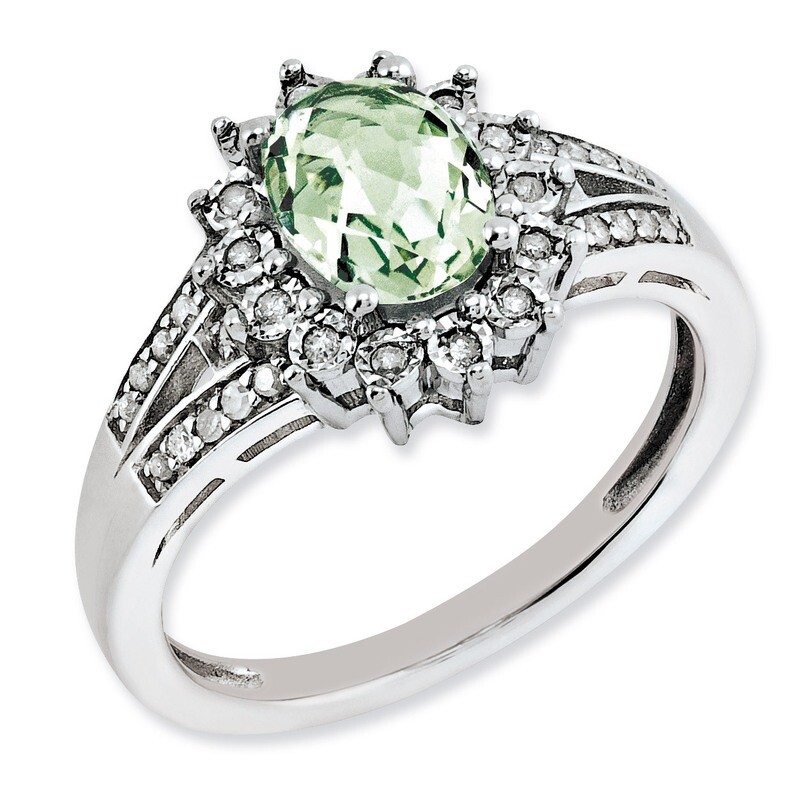 Oval Green Quartz Ring Sterling Silver Diamond QR3046AG - HomeBello