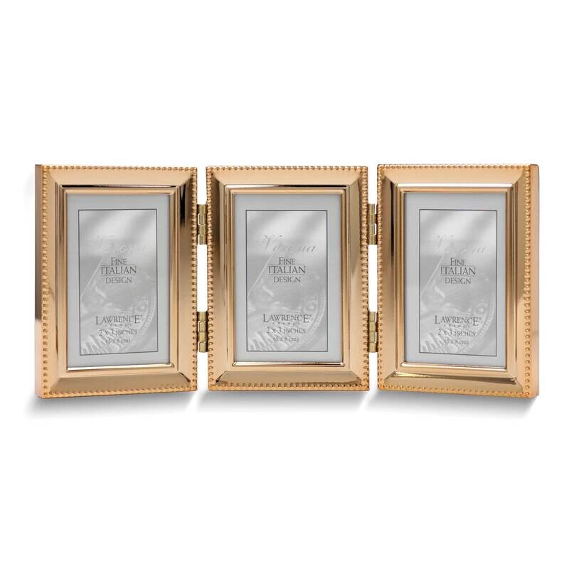 Gold-tone Beaded 2x3 Triple Photo Frame GM25442 - HomeBello