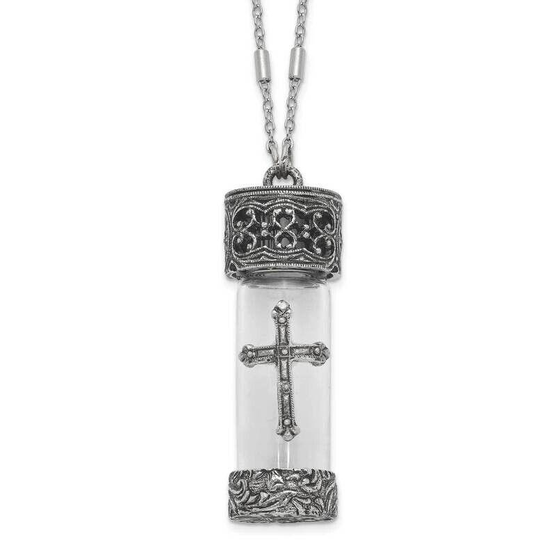 Symbols Of Faith Antique Pewter Silver-Tone Glass Cross Vial Screw Cap ...