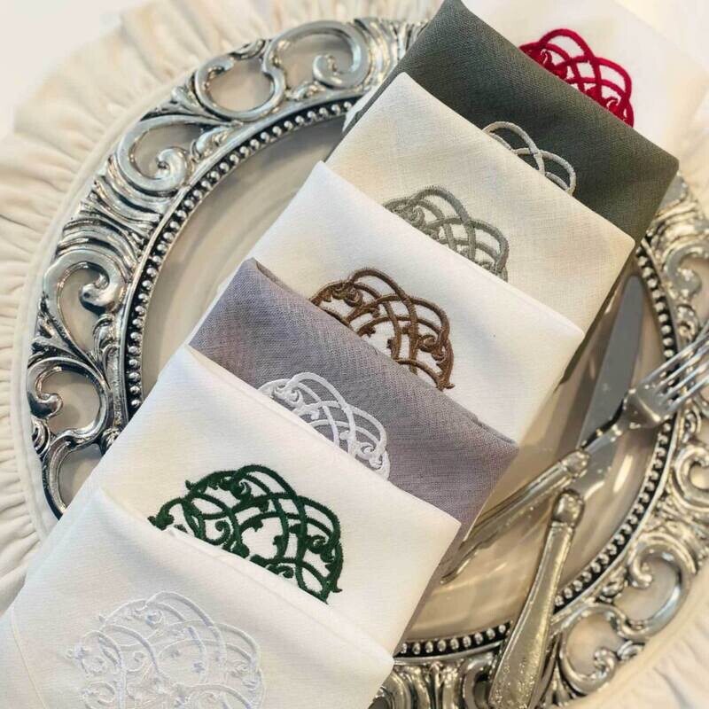 Crown Linen Designs Napkin Large Baroque Evergreen White NLG368 - HomeBello