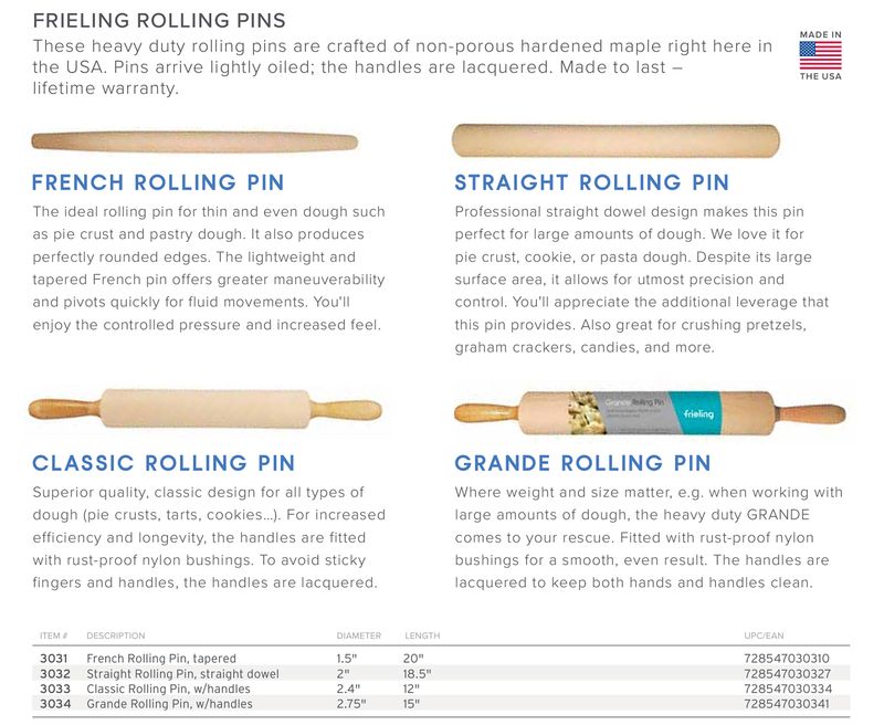 Frieling Classic Baker's Rolling Pin straight dowel 2 Inch Diameter x ...