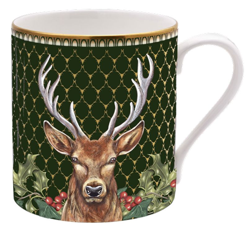 Halcyon Days GC Antler Trellis Green & Stag Mug BCGAS09MGG - HomeBello