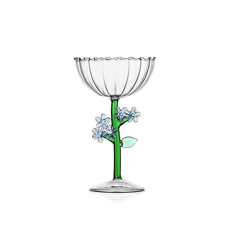 Ichendorf Milano Botanica Optical Champagne Bowl Light Blue Flower 9.5 oz IC354.018 - HomeBello