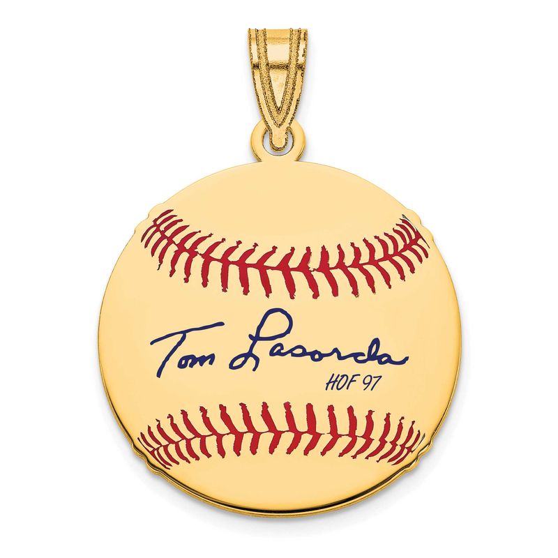 Tom Lasorda Hall of Fame Signature Small Epoxy Baseball Pendant 10k ...