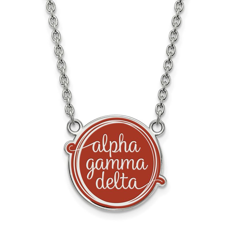 Alpha Gamma Delta Small Enl Pend with Necklace Sterling Silver Rhodium ...