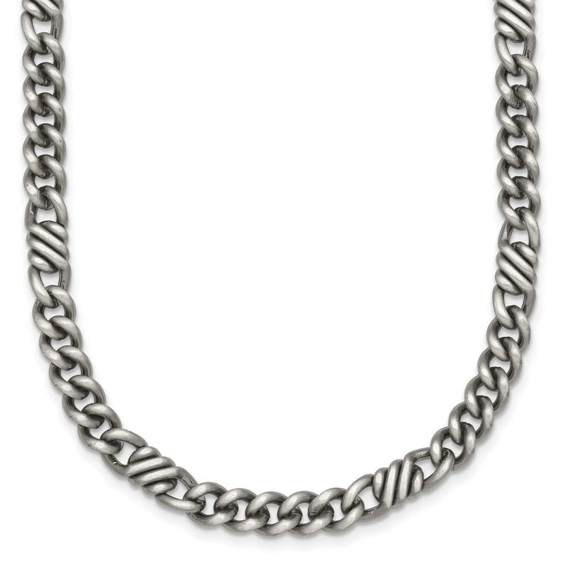 Black Ruthenium Brushed Fancy Curb Chain Men's Necklace 22 Inch ...