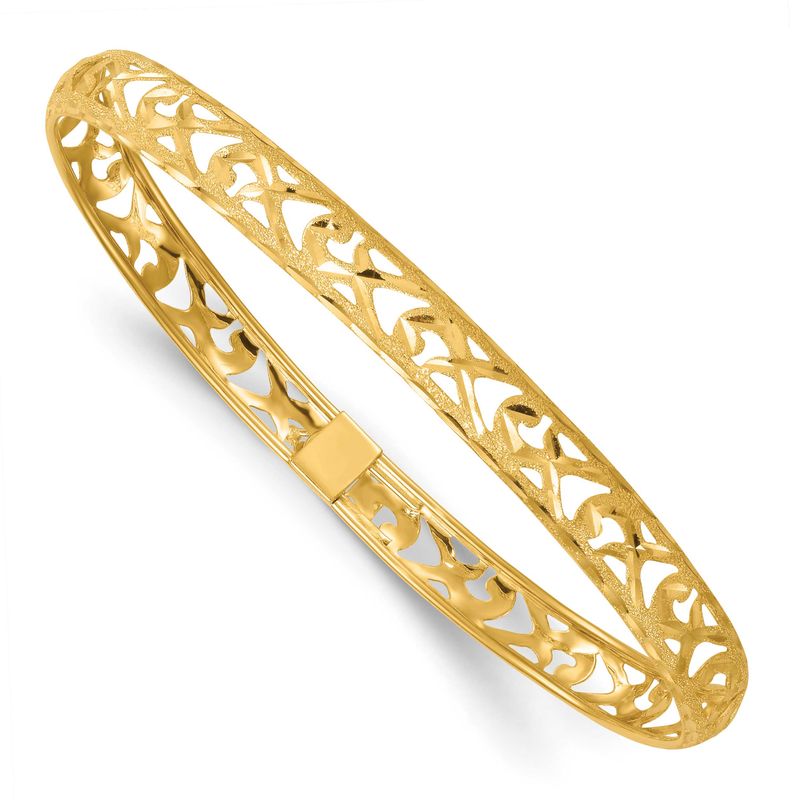 Laser and Diamond-Cut 6.15mm Fancy Design Bangle 14k Gold Polished ...