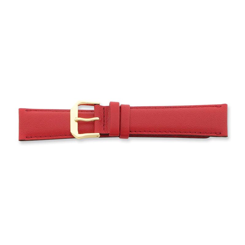 20mm Red Smooth Leather Gold-Tone Buckle Watch Band BA125-20 - HomeBello