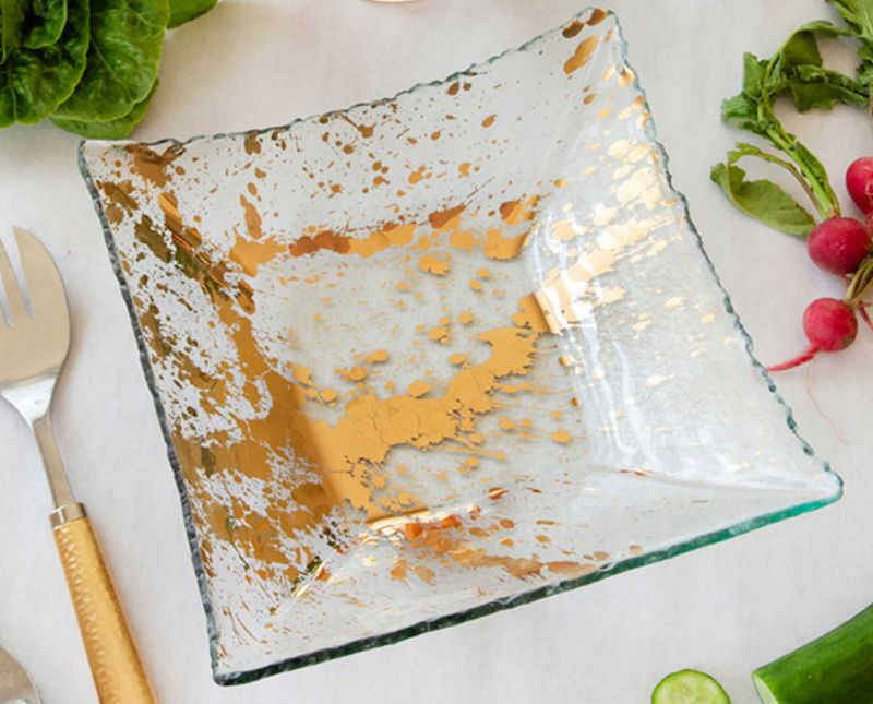 Annieglass Jaxson 10" Square Bowl Gold JX177G - HomeBello