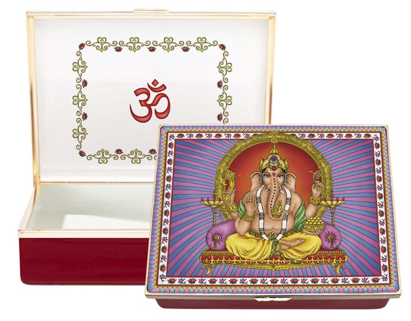 Halcyon Days Ganesh Red Base Enamel Box ENGAN0614G - HomeBello