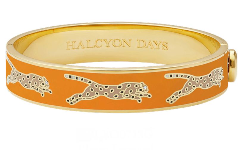 Halcyon Days 13mm Leopard Orange Gold Hinged Bangle HBLEO0713G - HomeBello