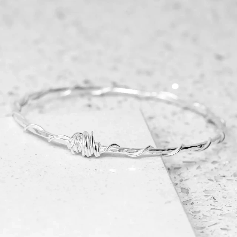 Knot and Wrapped Wire Silver Bangle - Slim by Fi Mehra