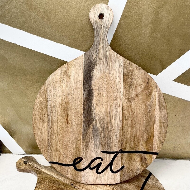 Round Wooden Script "Eat" Cutting Board