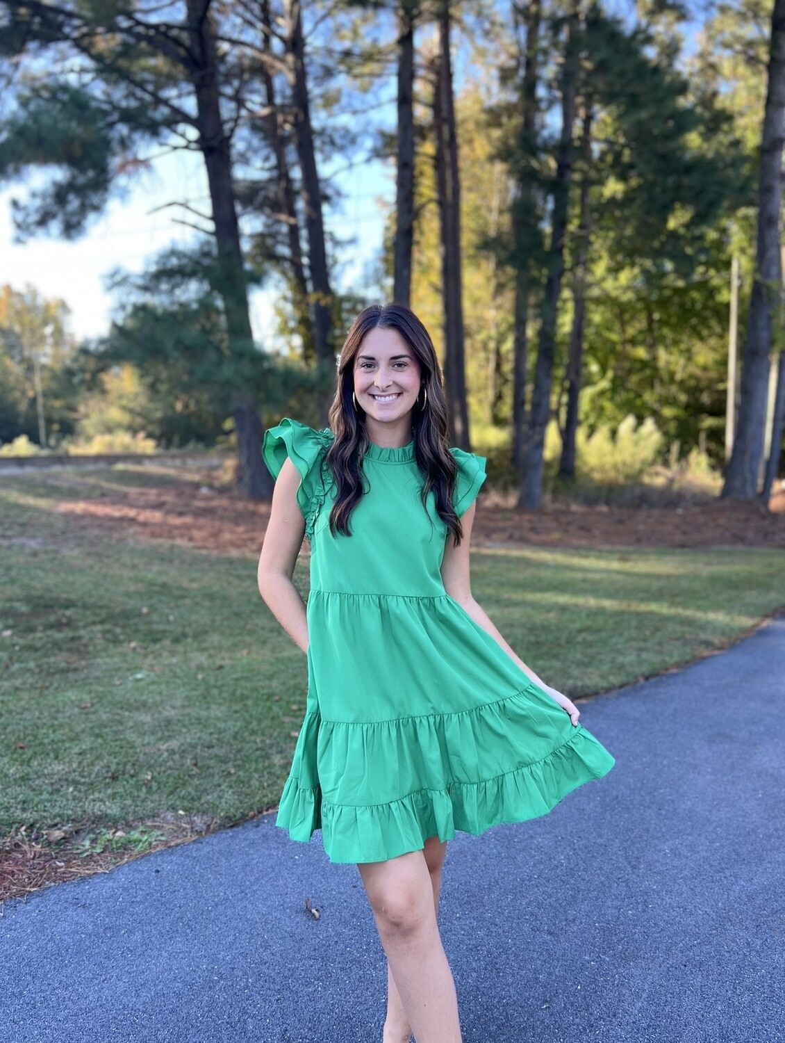 Joy Joy Green Ruffles Tiered Dress