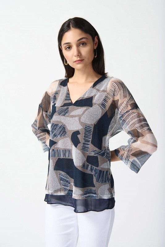 Joseph Ribkoff Mesh Abstract Print Layered Top