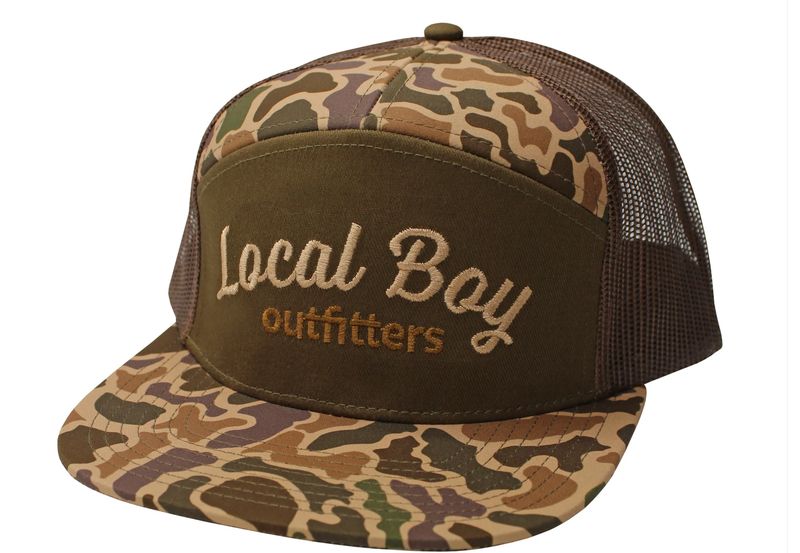 Local Boy Simple Script 7 Panel Hat Old School Camo
