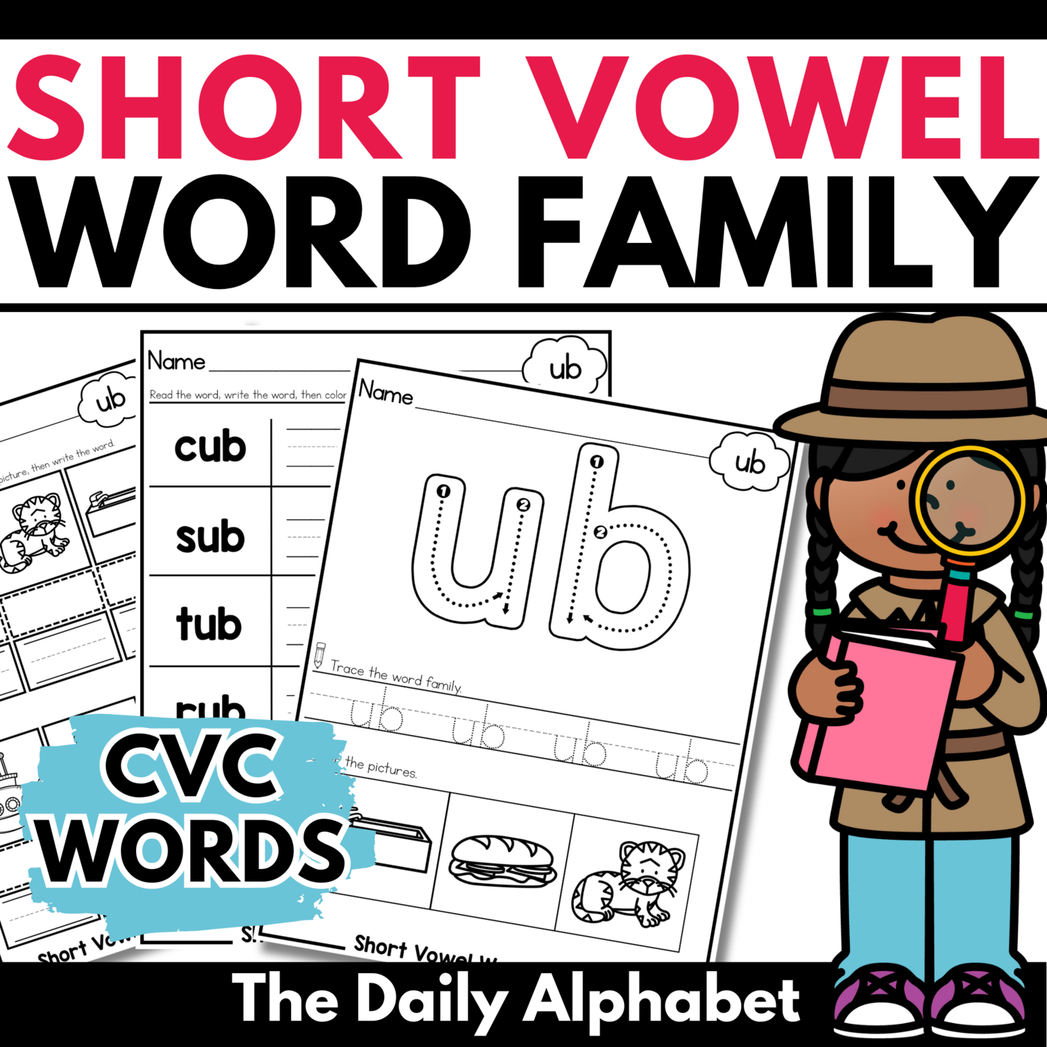 Short Vowel Word Families Worksheets | Kindergarten CVC Word Work ...