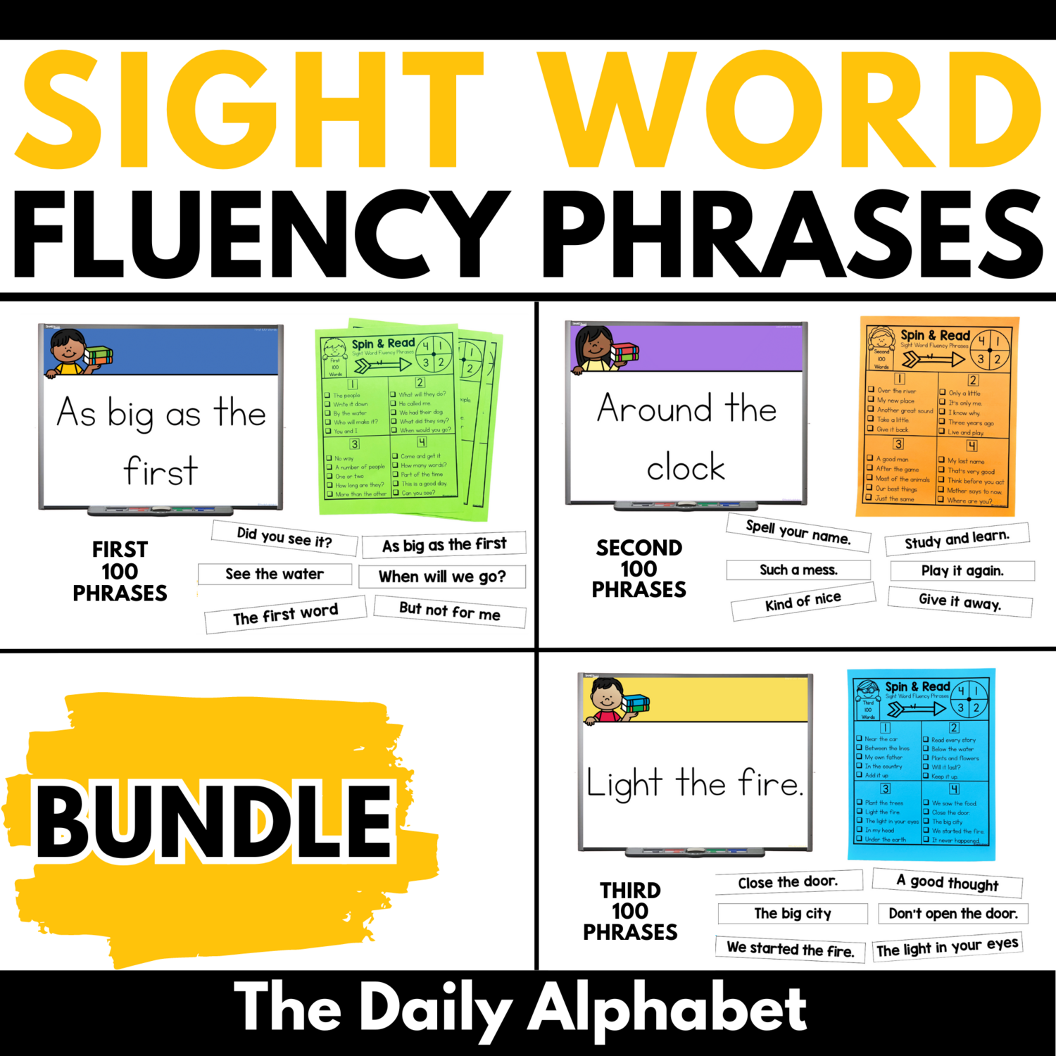 Sight Word Phrases Fluency Reading Practice Slides Bundle, Fry sight ...