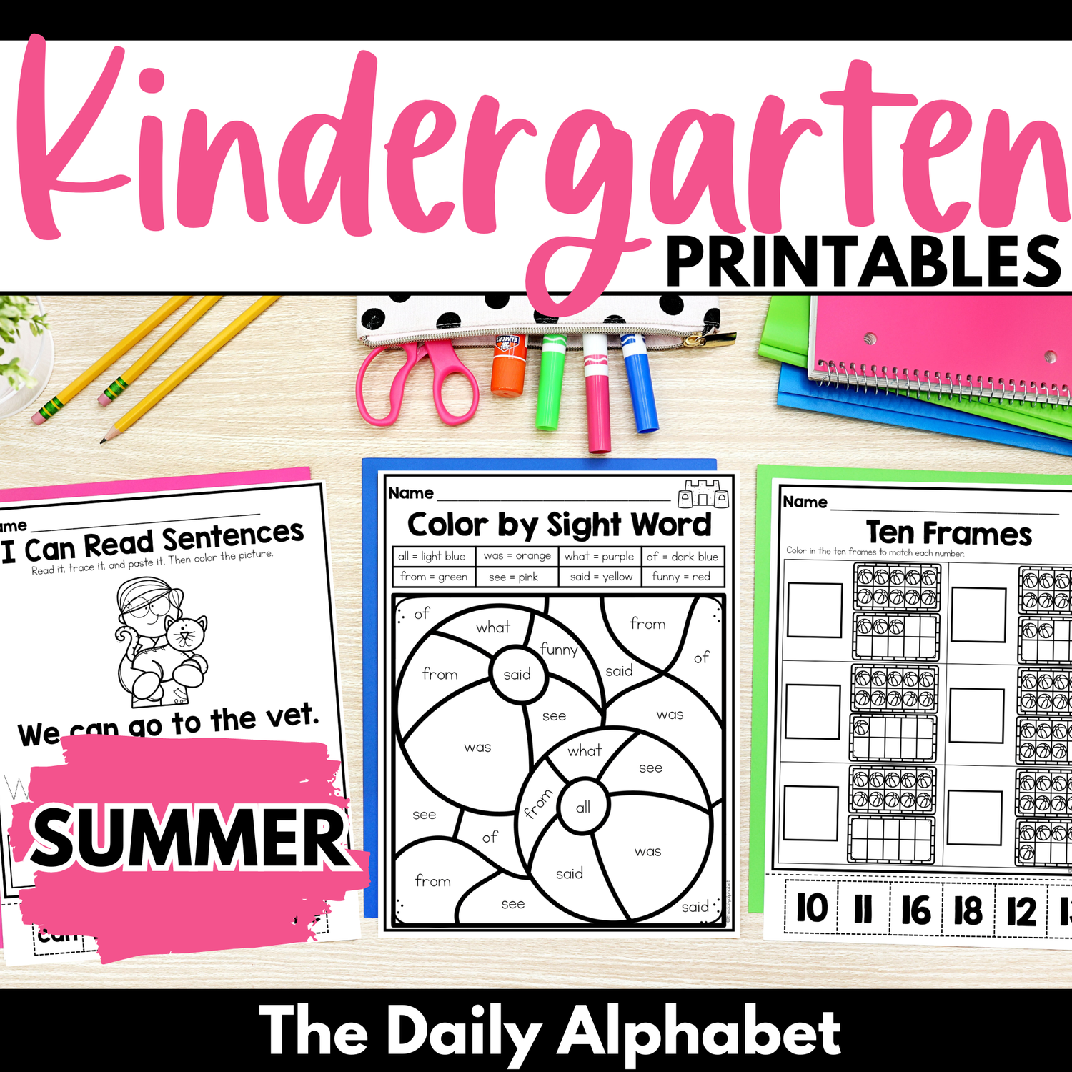 Kindergarten Summer Activity Packet, End of the Year Review Worksheets