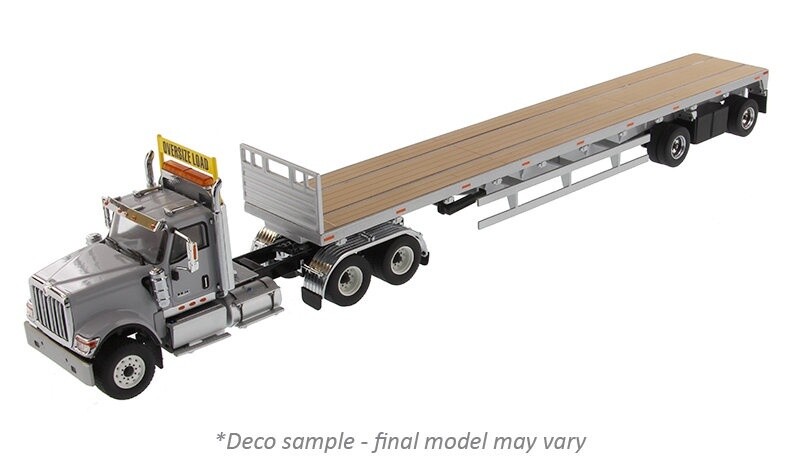 International Hx520 Tandem W 53 Flat Bed Trailer Gray Silver