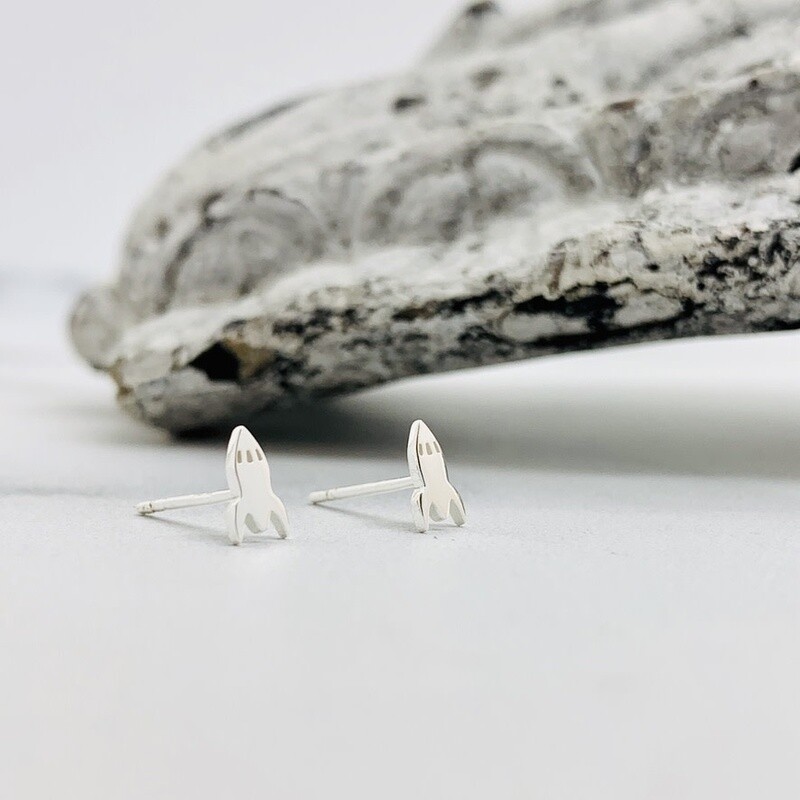 Rocket Ship Stud Earrings, Silver