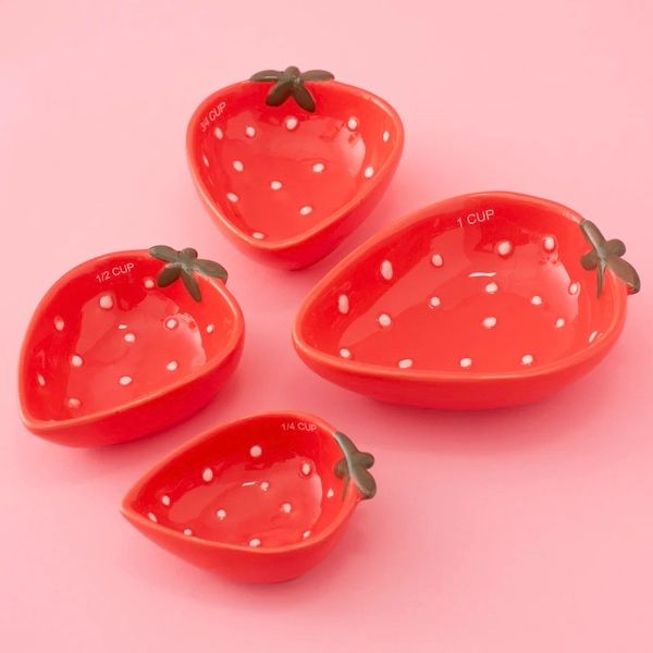 Hand-Painted Strawberry Shaped Measuring Cups, Set of 4