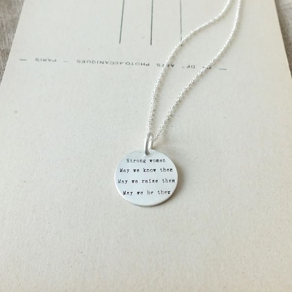 Strong Women Quote Necklace, Silver