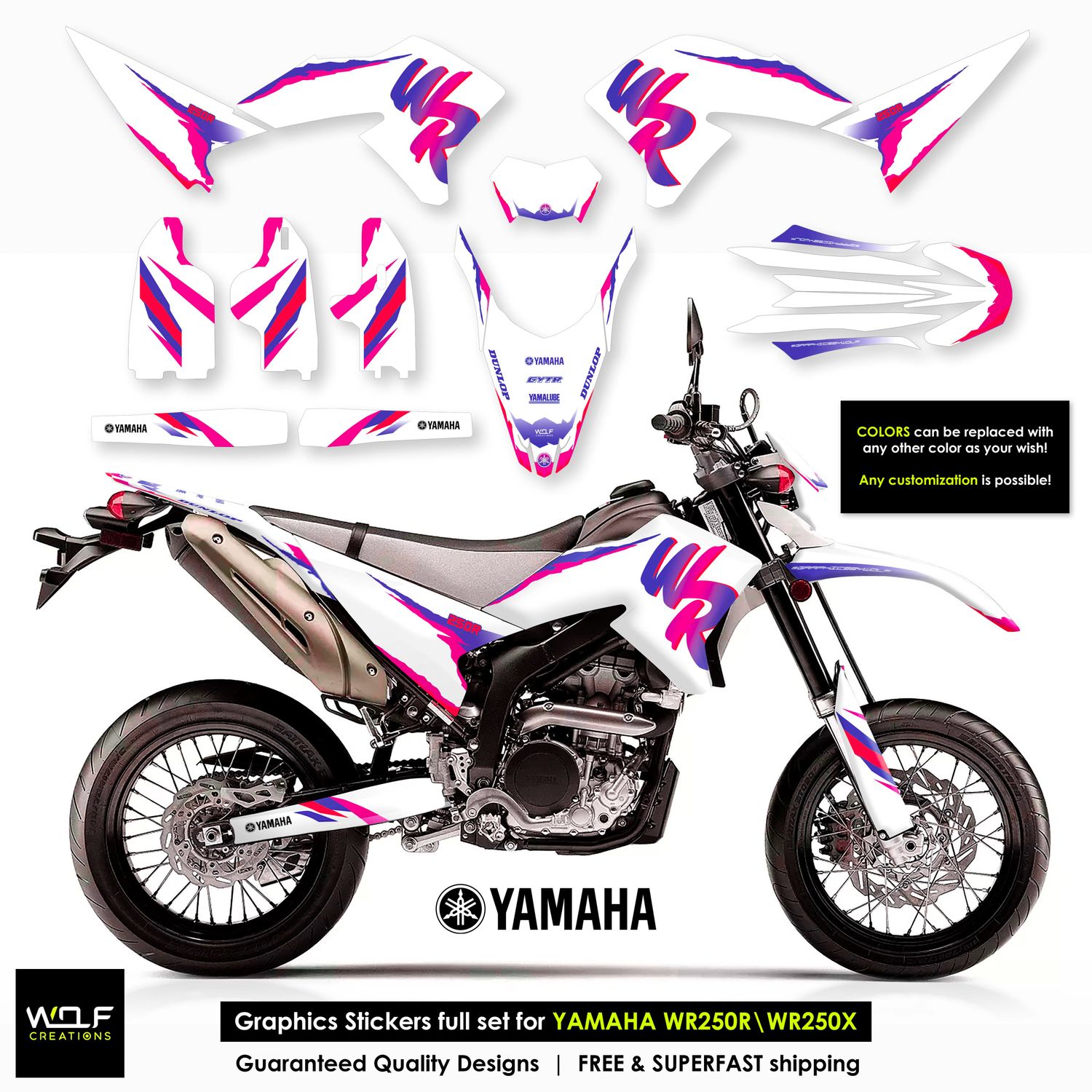 YAMAHA WR250R WR250X All YEARS Graphics Decals Stickers Full kit | 90s ...