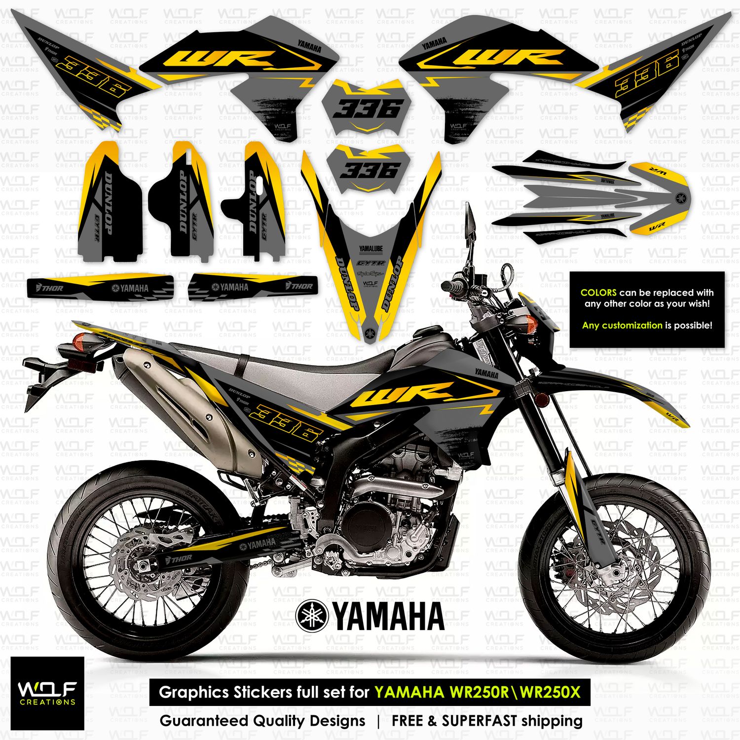 YAMAHA WR250R WR250X Graphics Stickers Full kit | GOLD Chromed