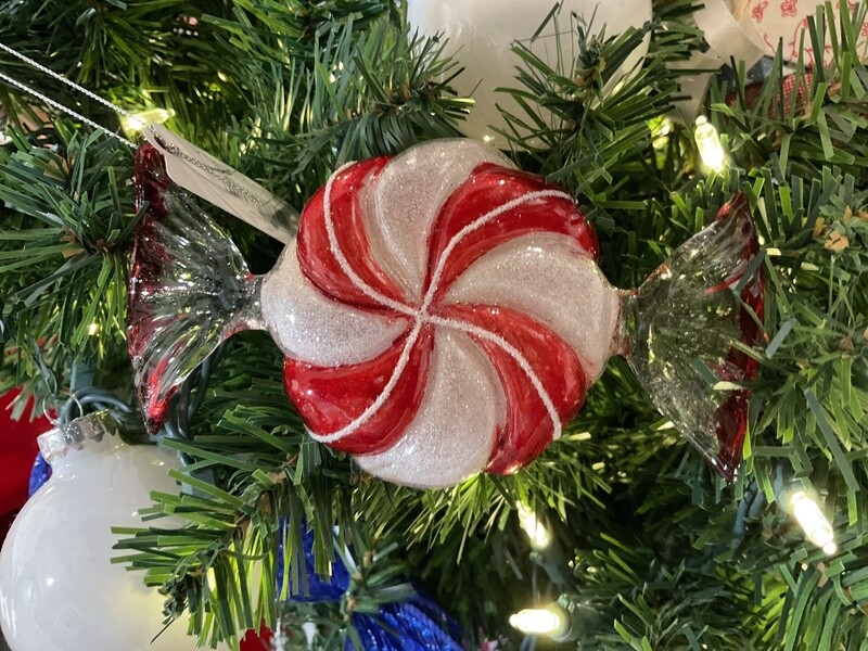 Glass peppermint candy ornament